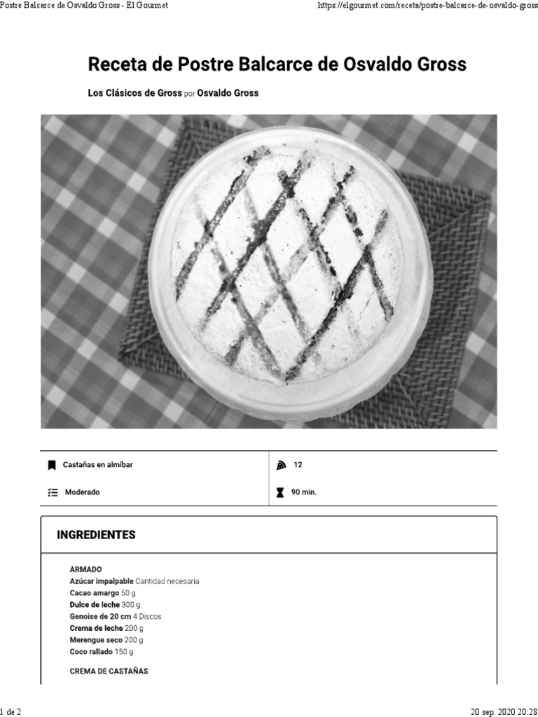 Postre Balcarce de Osvaldo Gross - El Gourmet | PDF