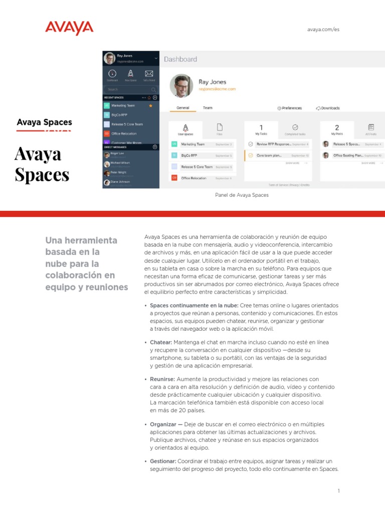 Avaya - Folleto Avaya Spaces | PDF | Videotelefonía | Tableta