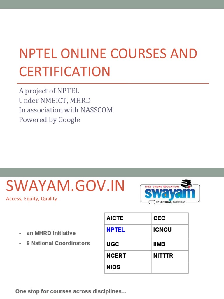 Nptel Online Courses and Certification | PDF | Massive Open Online ...