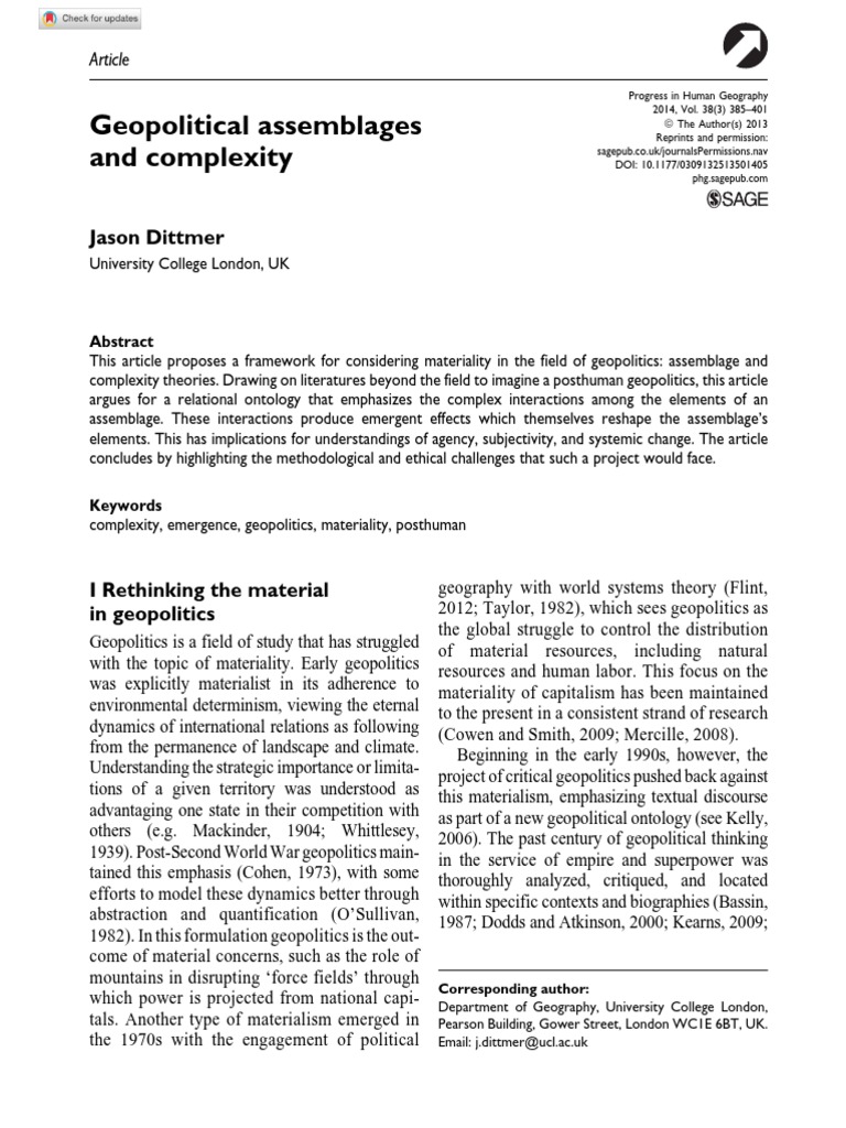 Geopolitical Assemblages and Complex | PDF | System | Complexity