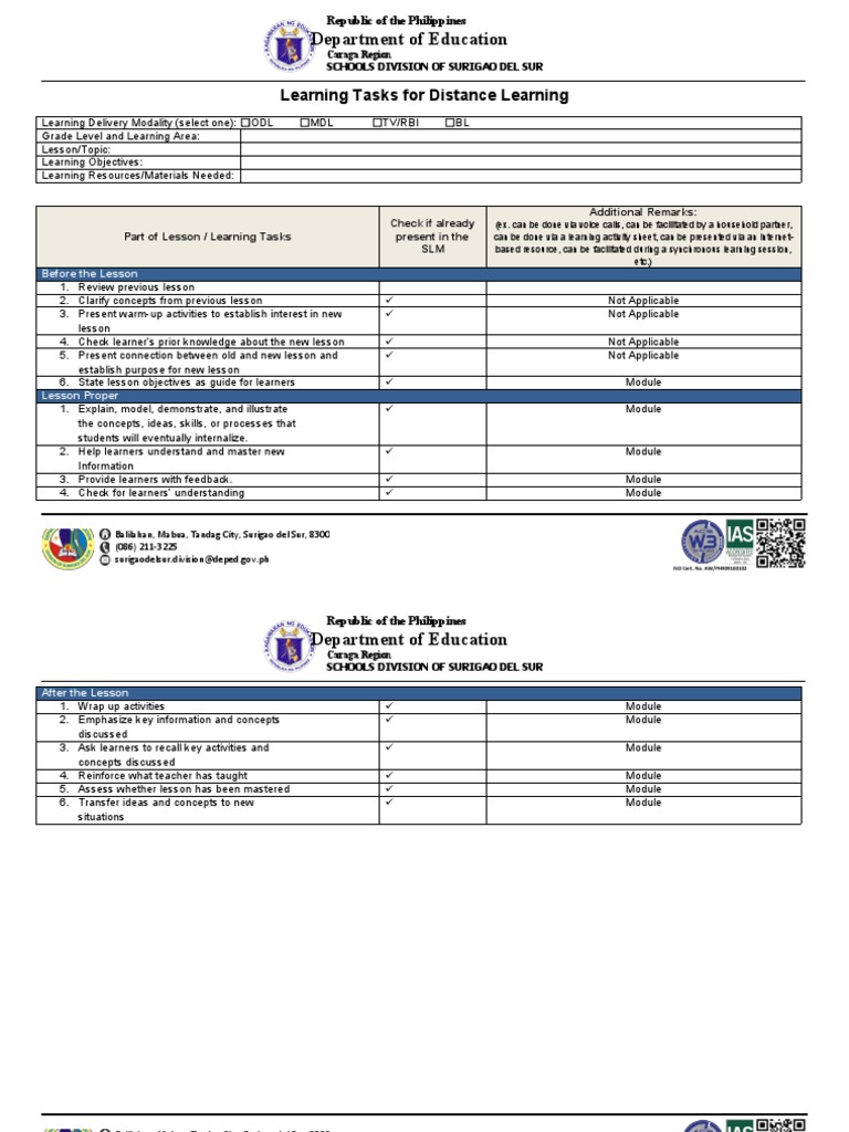 Department of Education: Learning Tasks For Distance Learning | PDF ...