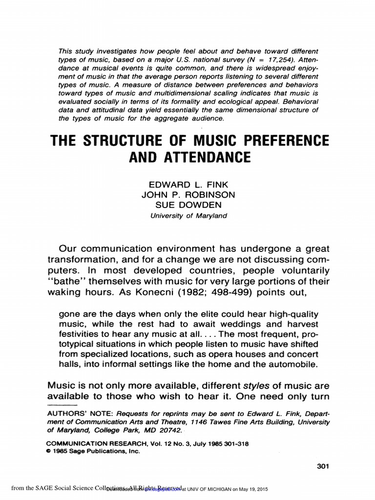 The Structure of Music Preference and Attendance | PDF