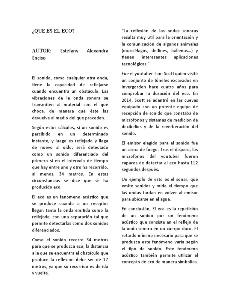 Lo que es el eco: definición, causas y aplicaciones | PDF | Sonido | Sonar