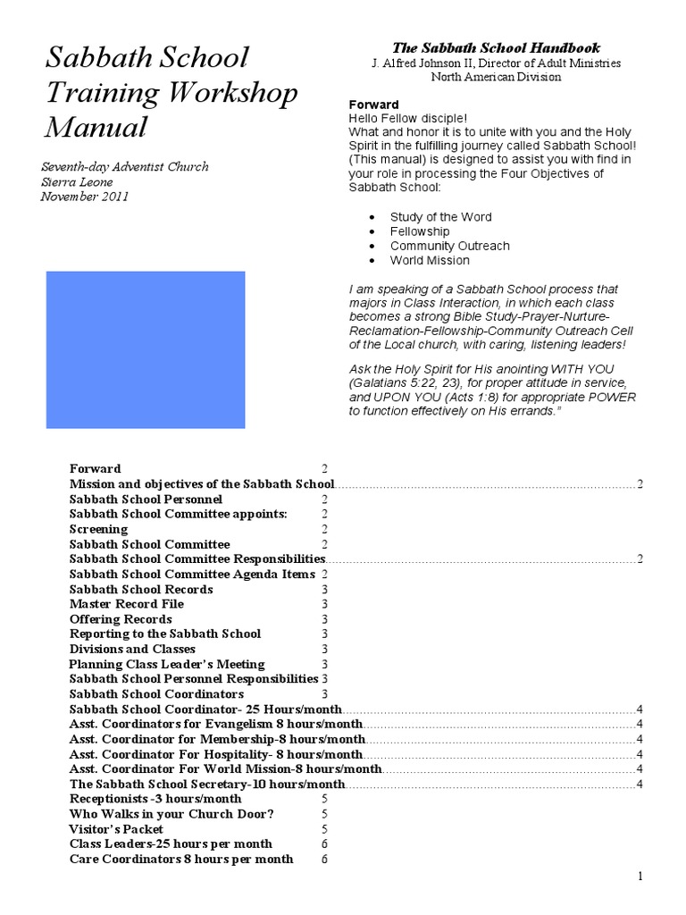 Sabbath School Training Workshop Manual: Seventh-Day Adventist Church ...