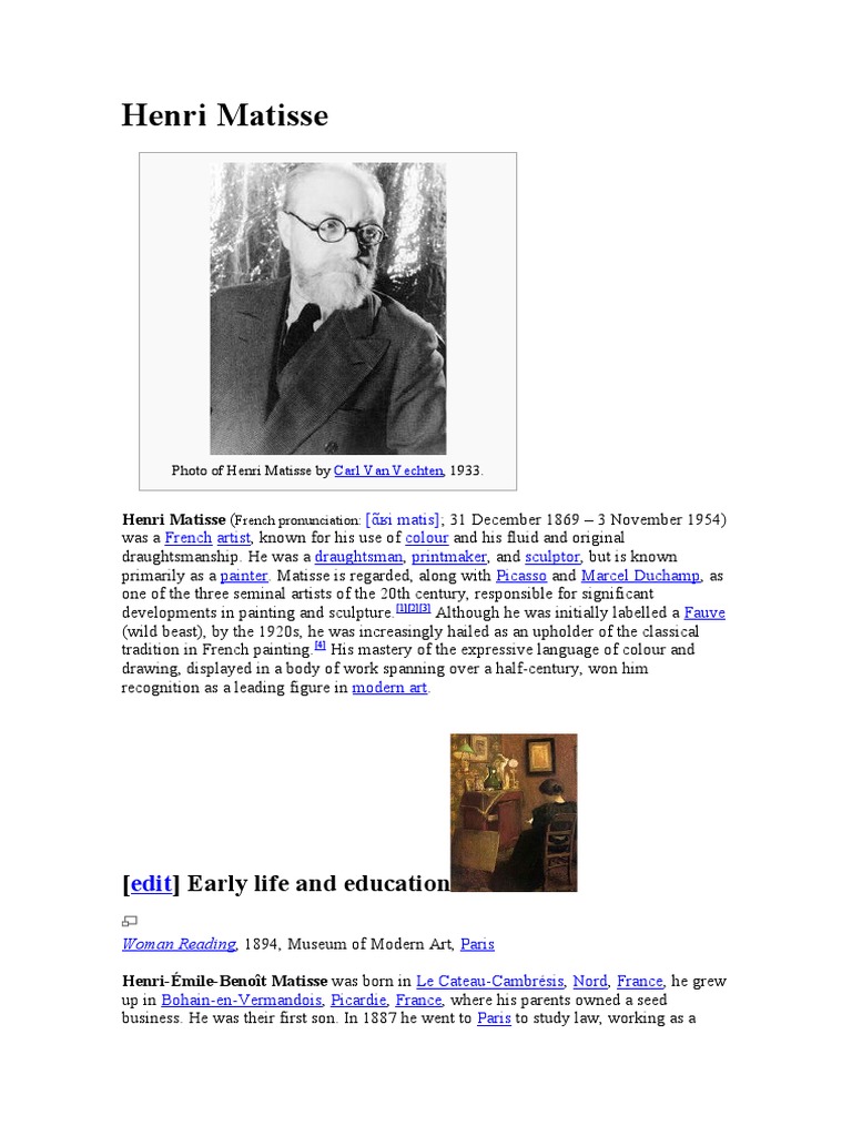 Henri Matisse: Early Life and Education | PDF | Artists | Plastic Arts