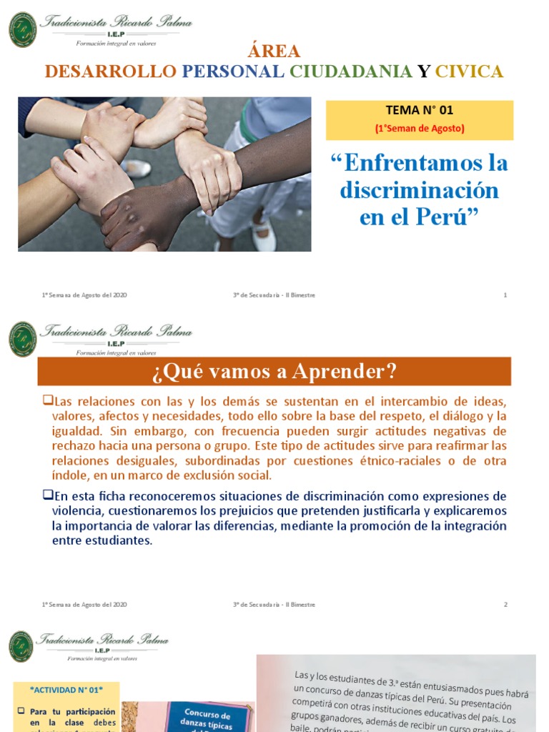 Clase #01 - DPCC - 3° de Secundaria - III Bim | PDF | Discriminación ...