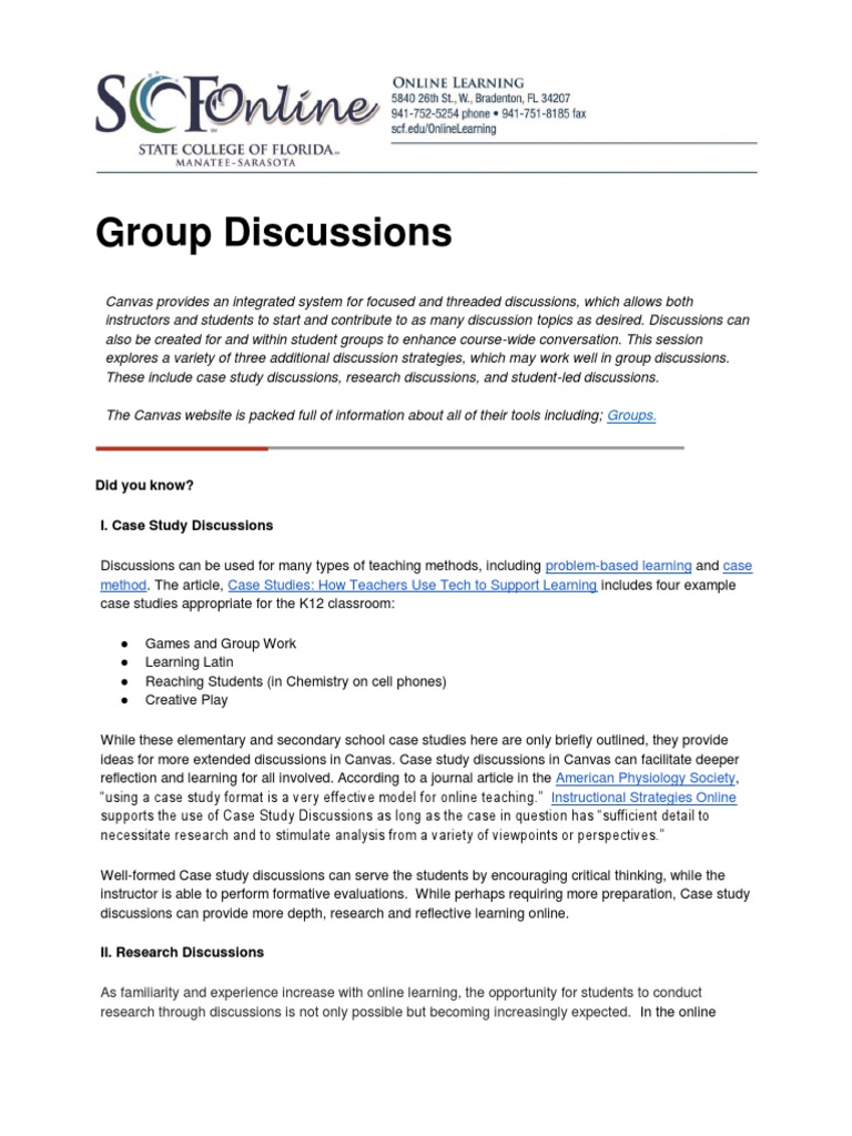 Group Discussions in Canvas for Case Studies, Research, and Student-Led ...