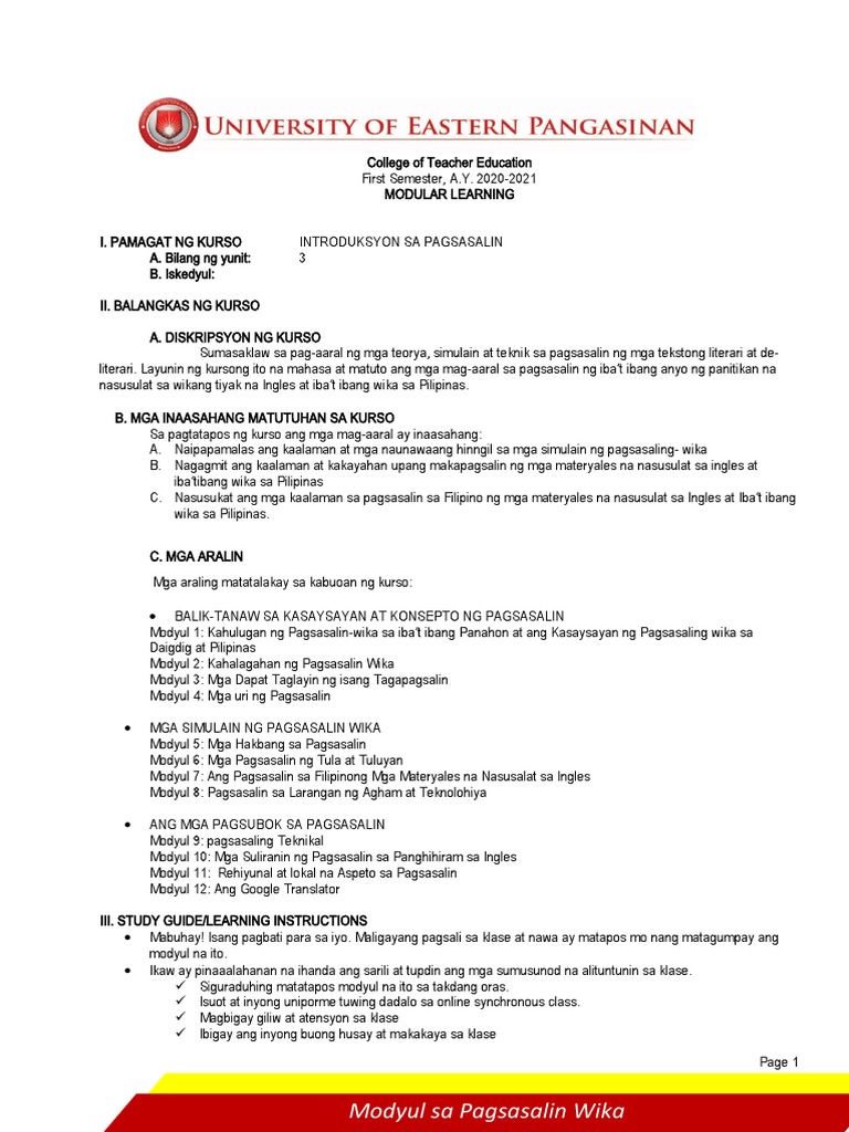Pagsasalin Modyul | PDF