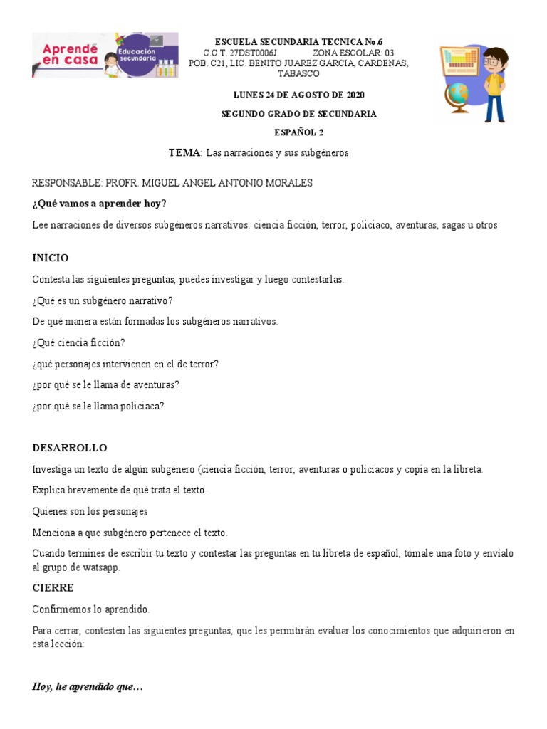 Clases de Español 2 24 Ago 2020 | PDF