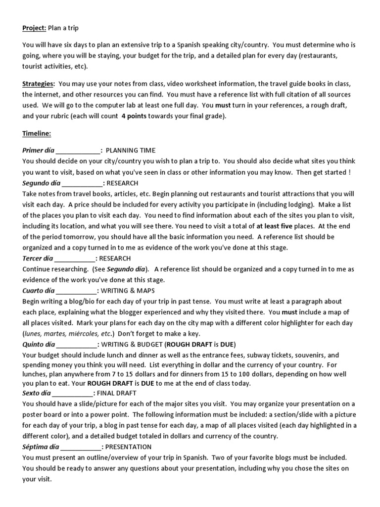 Trip Planning Project Guide | PDF | Grammatical Tense | Linguistic Typology