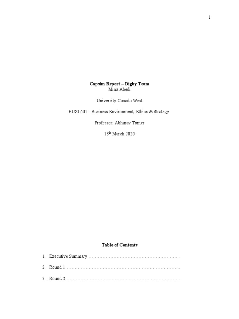 Team Digby Capsim Report - Docx.edited | PDF | Research And Development ...