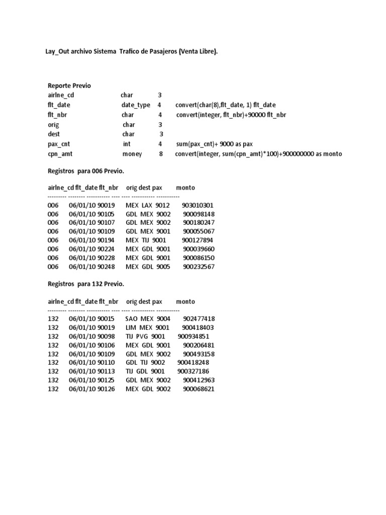 Passenger Traffic Report 006 & 132 | PDF