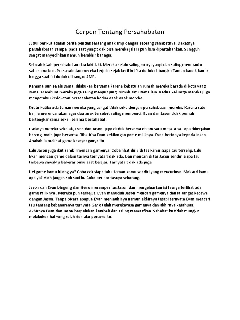 Cerpen Tentang Persahabatan | PDF