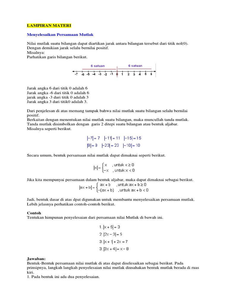 Persamaan Dan Pertidaksamaan Linear Satu Variabel Yang Memuat Nilai Mutlak | PDF