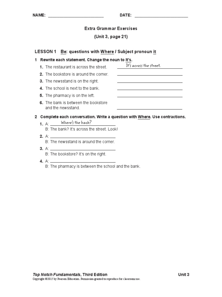 Extra Grammar Exercises (Unit 3, Page 21) : Top Notch Fundamentals, Third Edition | PDF ...