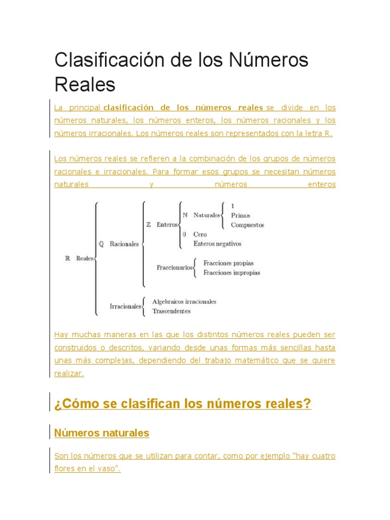 Clasificación de los Números Reales | PDF | Números | Sistema ...