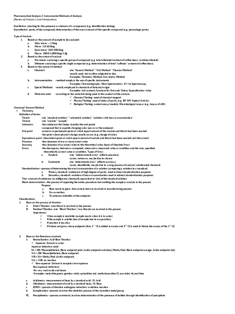 (Review of Analysis 1 and Introduction) : Chemical/ General Method ...
