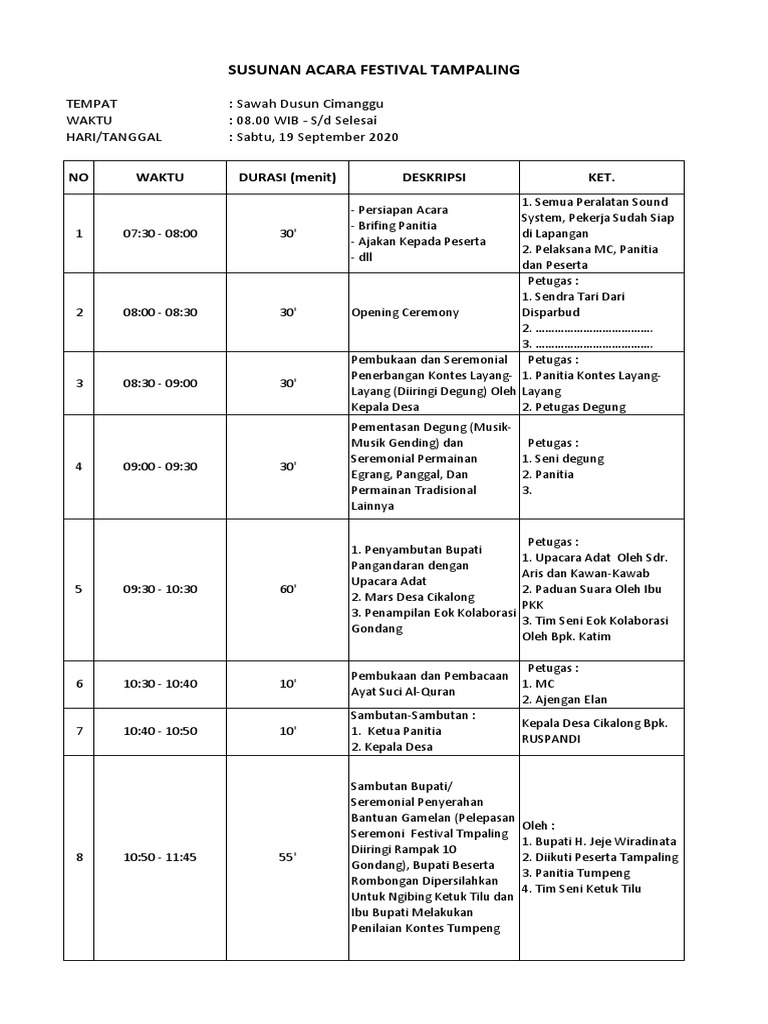 Susunan Acara Festival Tampaling Baru | PDF