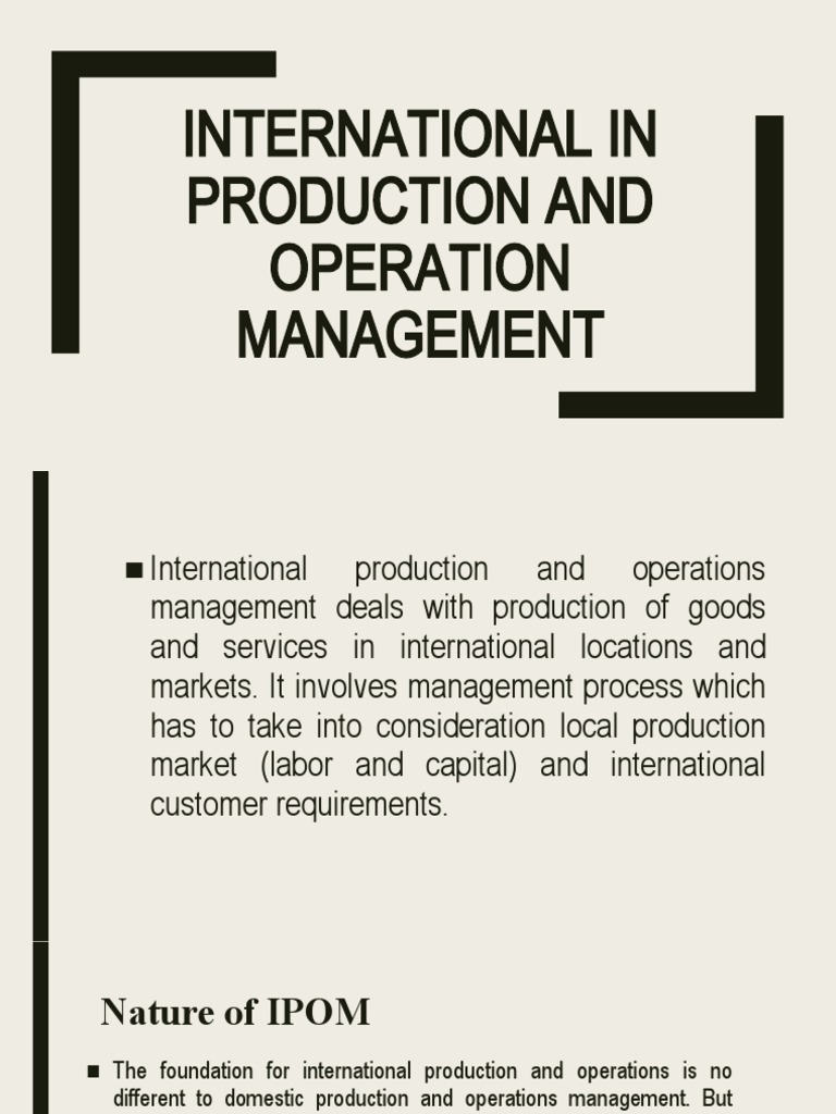International in Production and Operation Management | PDF | Economies ...