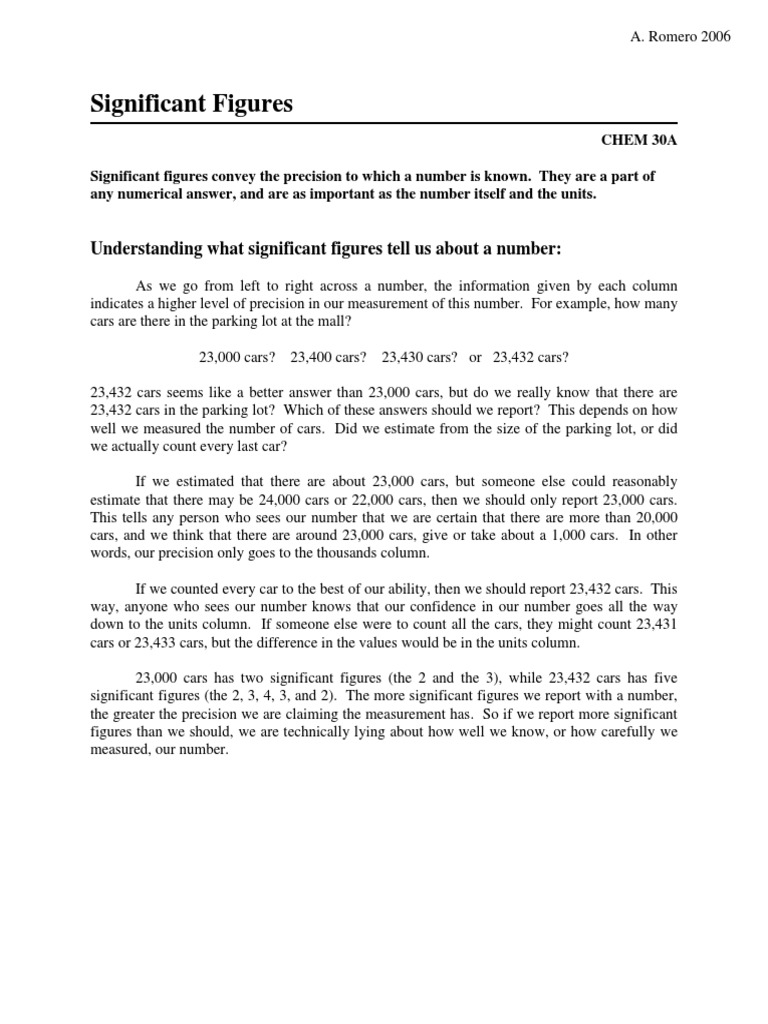 Sig Fig Handout PDF | PDF | Significant Figures | Numbers