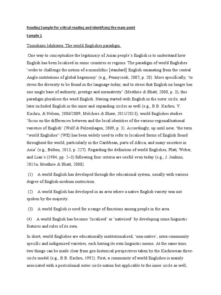Reading Sample For Critical Reading and Identifying The Main Point ...