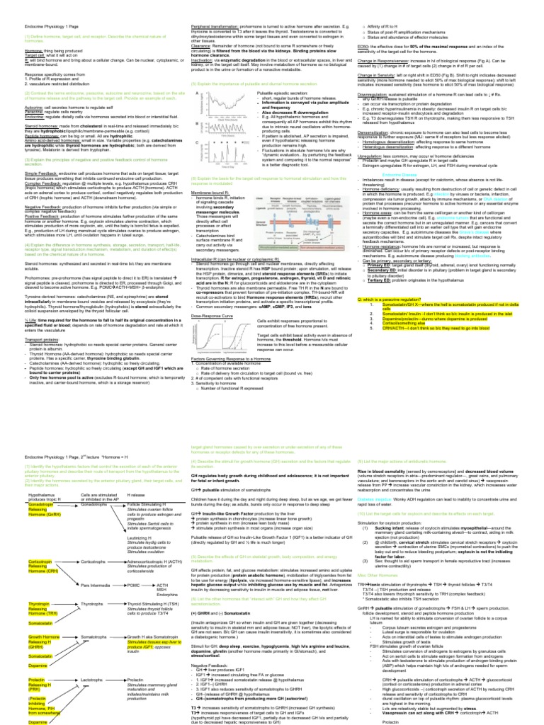 Endocrine 1 Page | PDF | Hormone | Hypothalamus