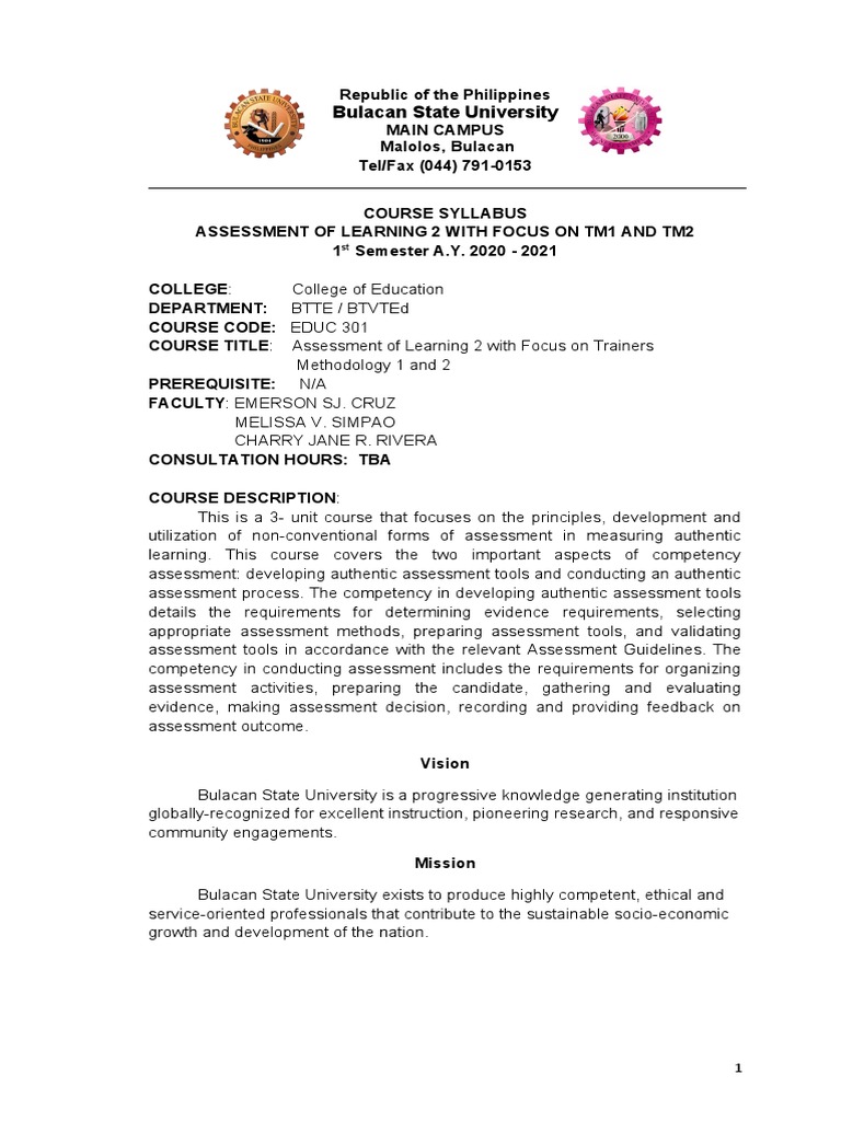 301 Syllabus Assessment of Learning | PDF | Vocational Education ...