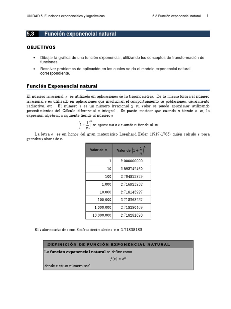Función Exponencial Natural y Aplicaciones | PDF | Funcion exponencial ...
