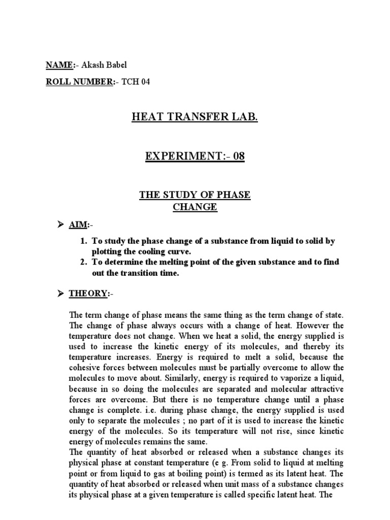 Heat Transfer Lab.: NAME:-Akash Babel Roll Number: - TCH 04 | PDF ...