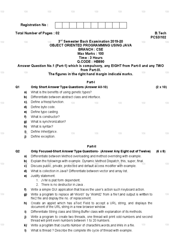 Object Oriented Programming Using Java-Hb890-Cse-2bpe-19-20 | PDF ...
