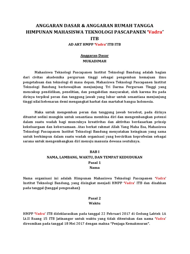 AD-ART HMPP Vadra ITB Rev Keanggotaaan | PDF | Teknologi & Rekayasa