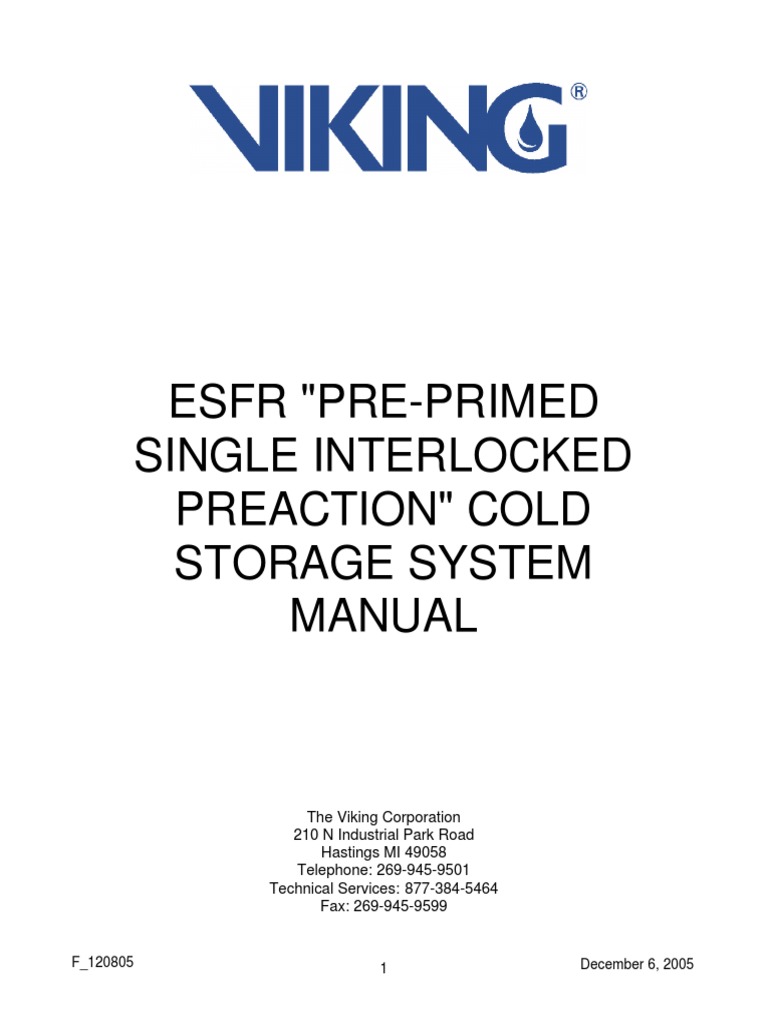 Esfr "Pre-Primed Single Interlocked Preaction" Cold Storage System Manual | PDF | Fire Sprinkler ...