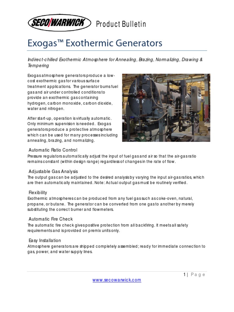 Exogas™ Exothermic Generators: Product Bulletin | PDF | Combustion ...