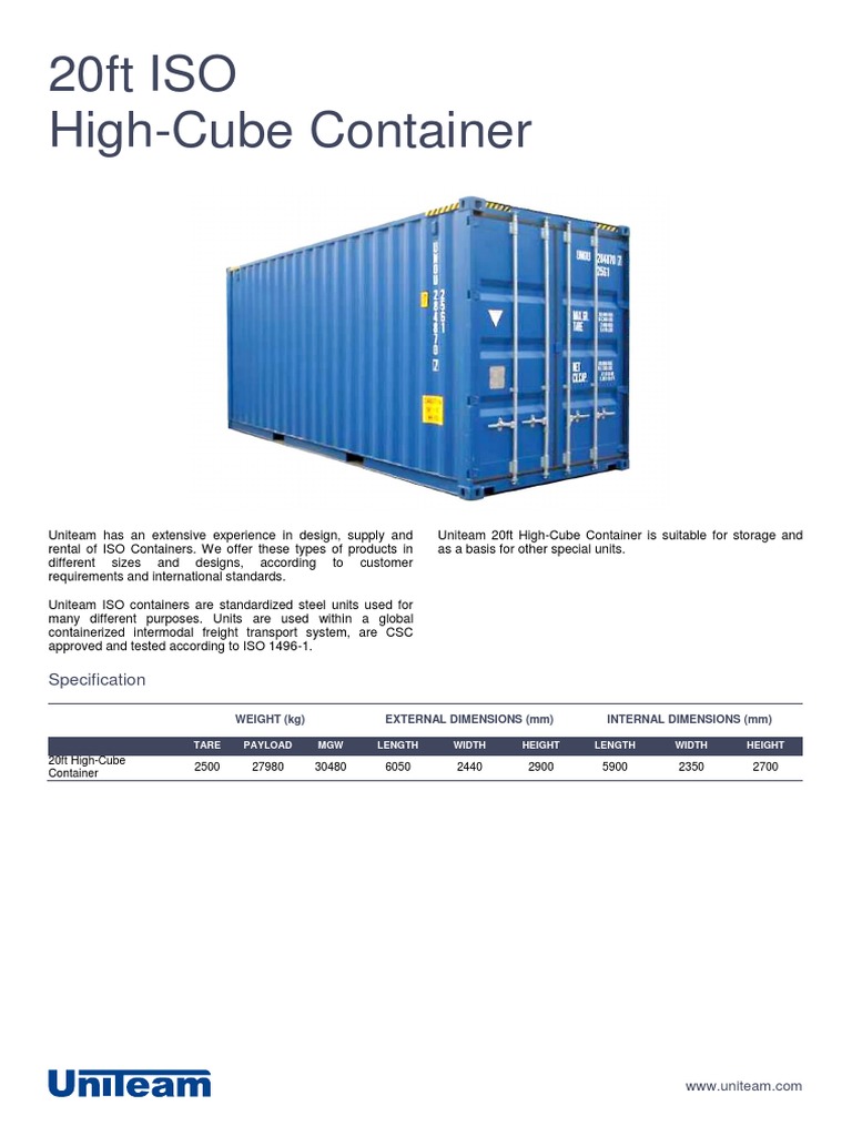 20ft High-Cube Container Dimensions | PDF | Business | Home & Garden