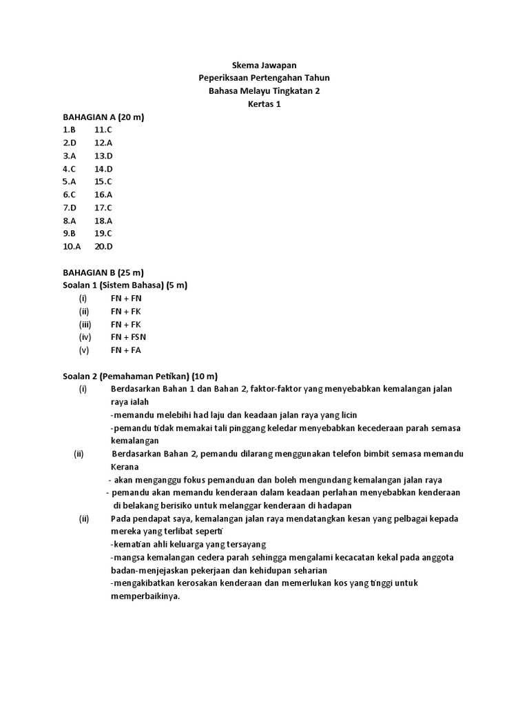 Skema Jawapan BM k2 Ting 2 | PDF