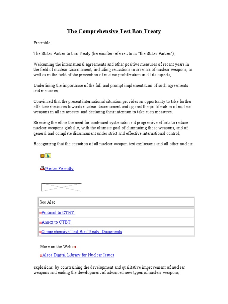 The Comprehensive Test Ban Treaty | PDF | Nuclear Proliferation | Treaty