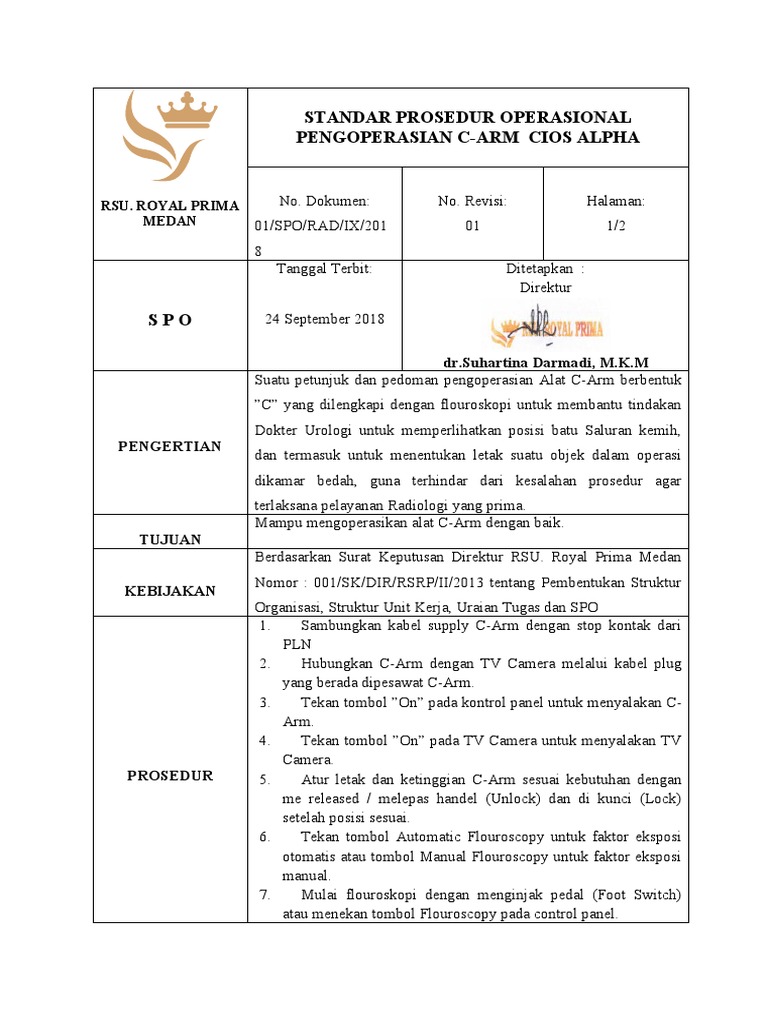 SPO Pemakaian Alat C-Arm Cios Aplha | PDF