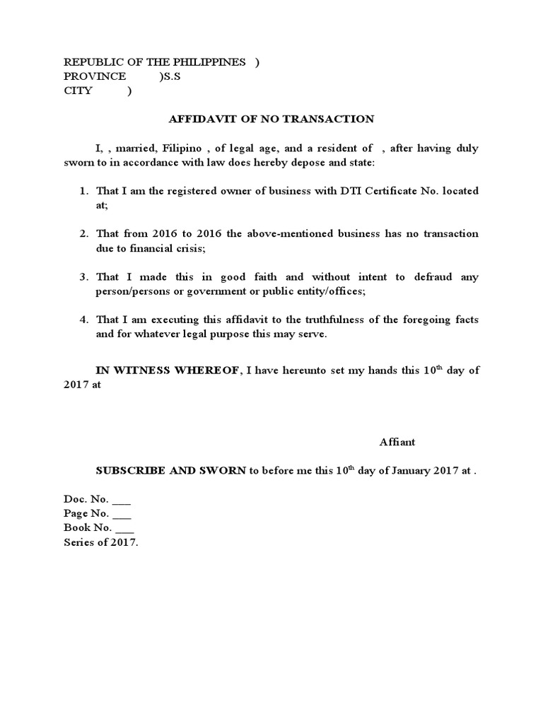 Aff of No Transaction | PDF | Law