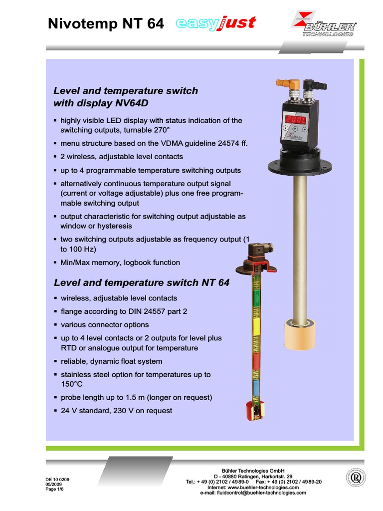 Nivotemp NT 64: Level and Temperature Switch With Display NV64D | PDF ...