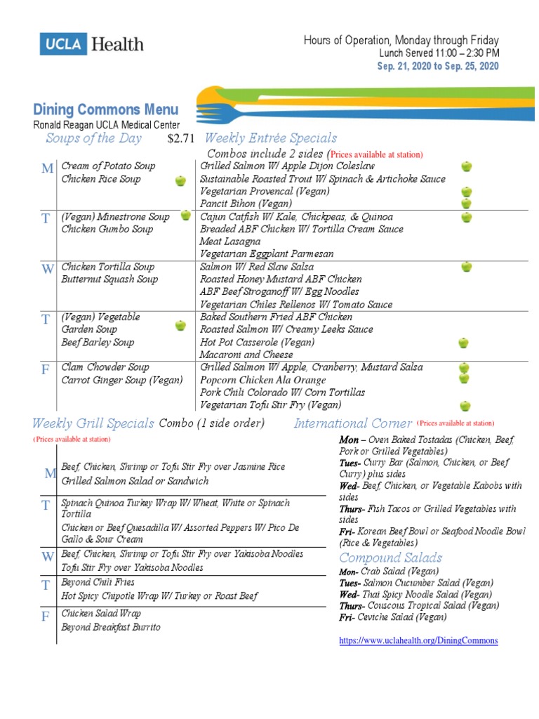 Dining Commons Menu for Ronald Reagan UCLA Medical Center: Sep. 21-25 ...