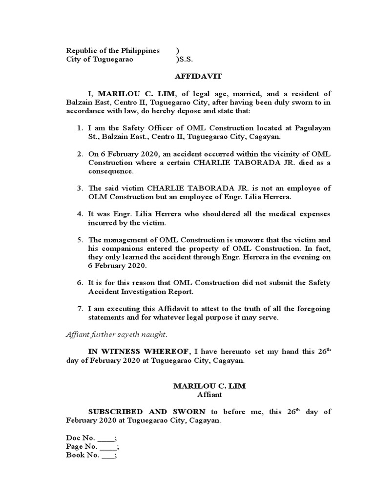 Affidavit - Marilou Lim | PDF