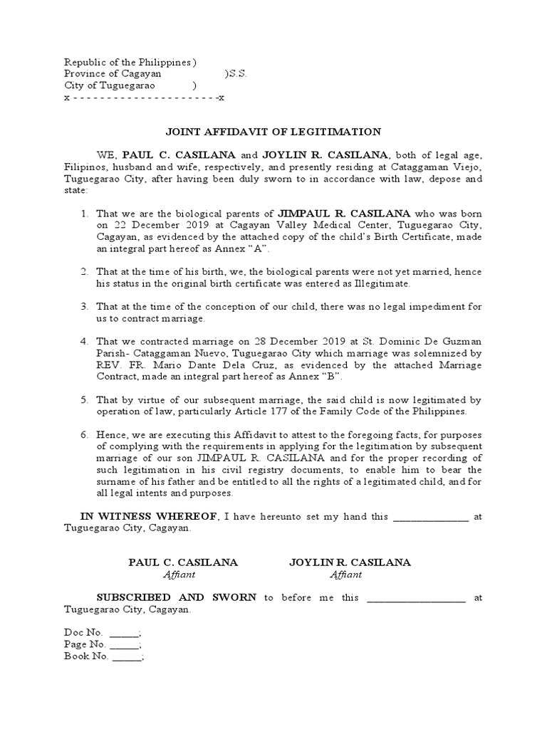 Affidavit of Legitimation - Casilana | PDF | Law