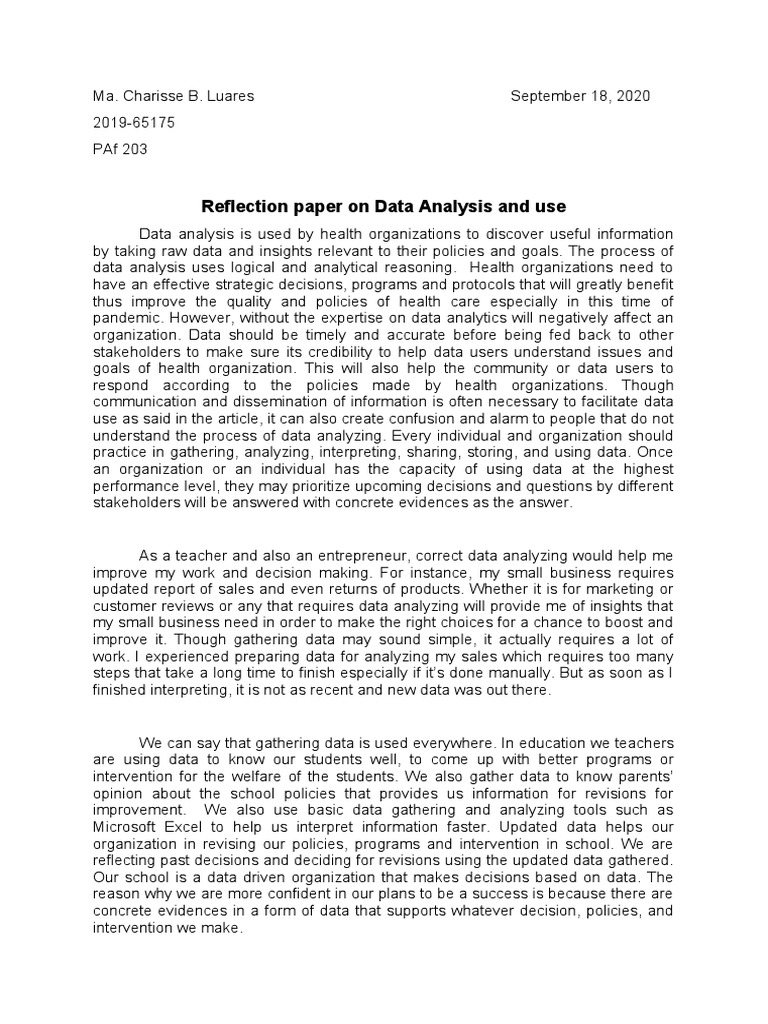 Reflection Paper On Data Analysis and Use | PDF | Data Analysis | Data