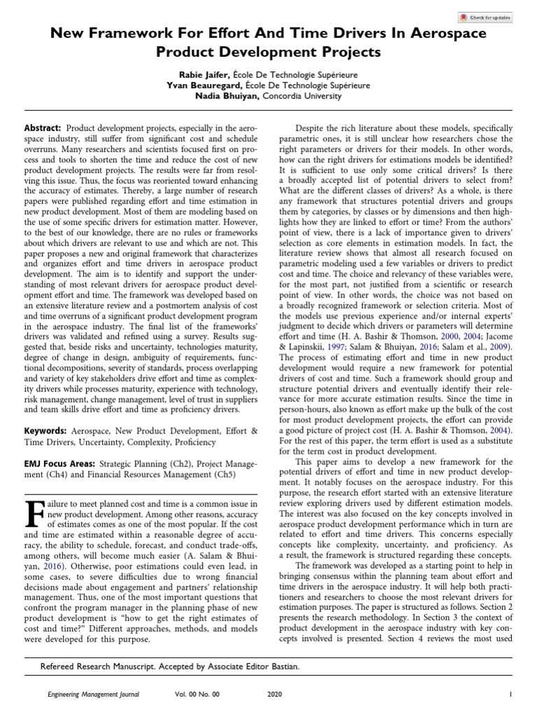 New Framework For Effort and Time Drivers in Aerospace Product ...