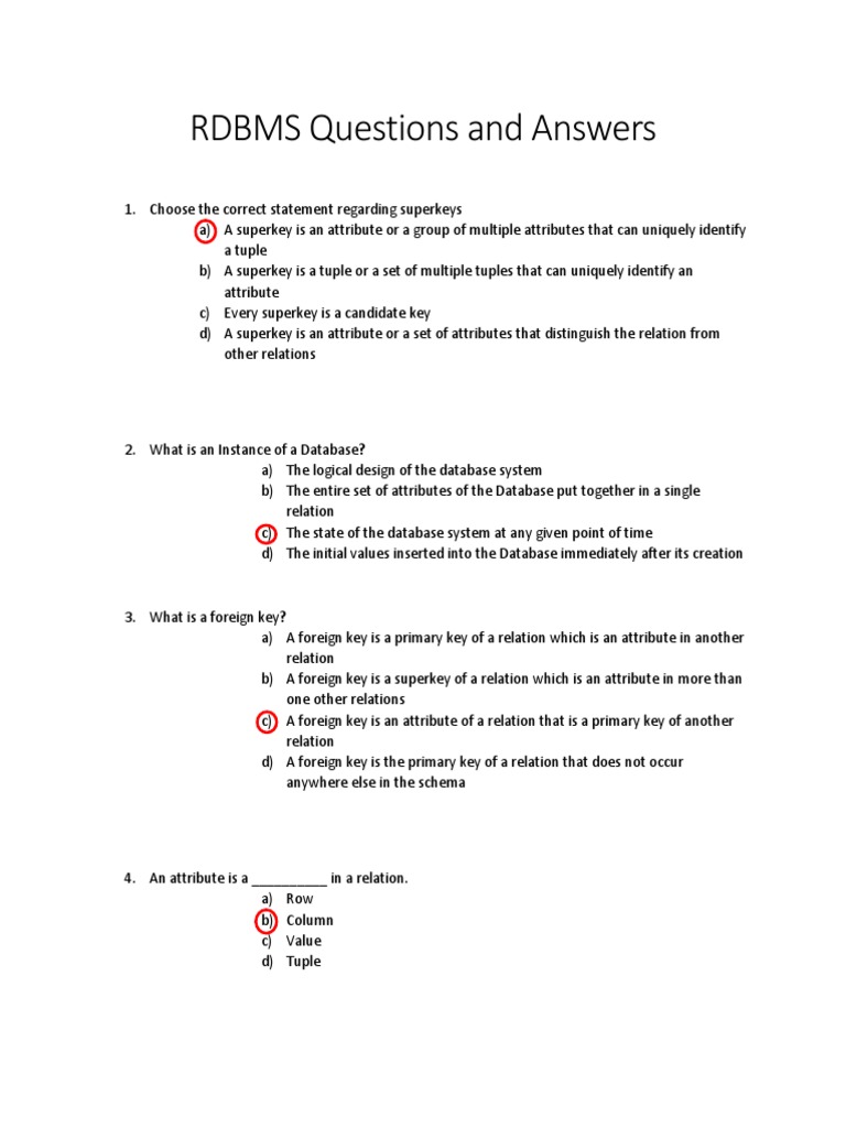 RDBMS MCQS Solved | PDF | Relational Database | Sql