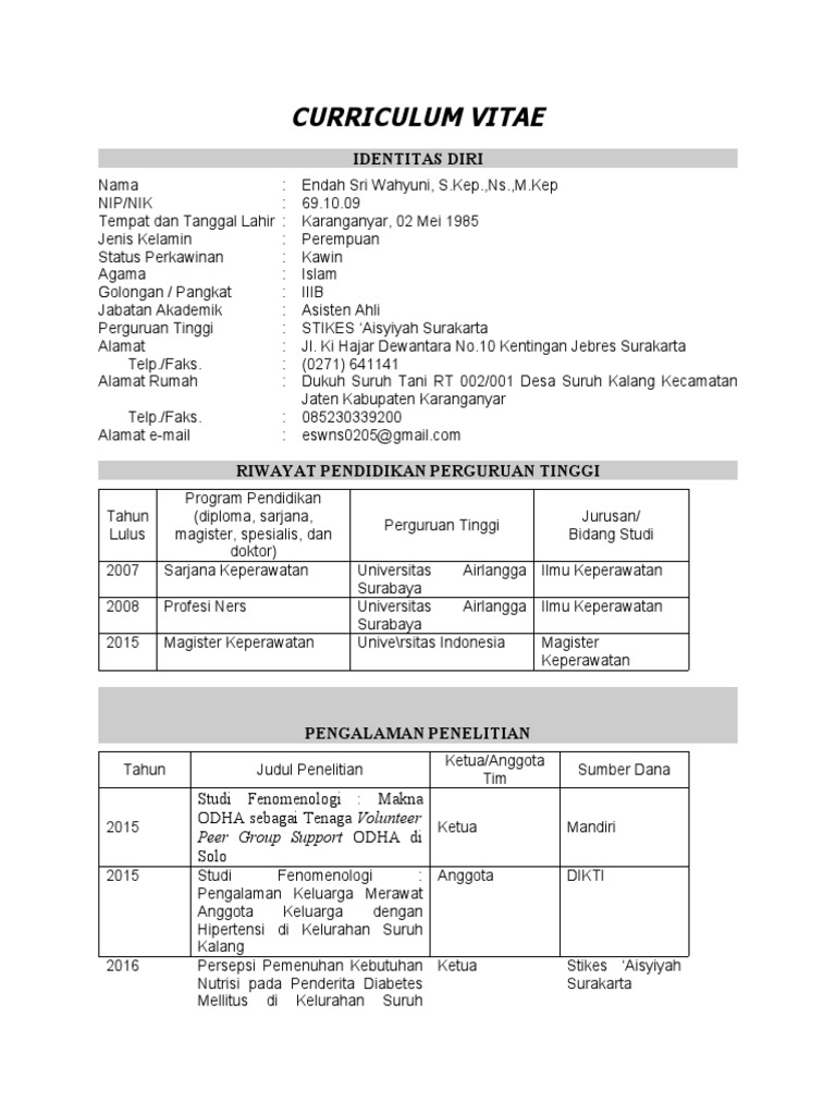 Curriculum Vitae 2018 | PDF | Pengembangan Diri