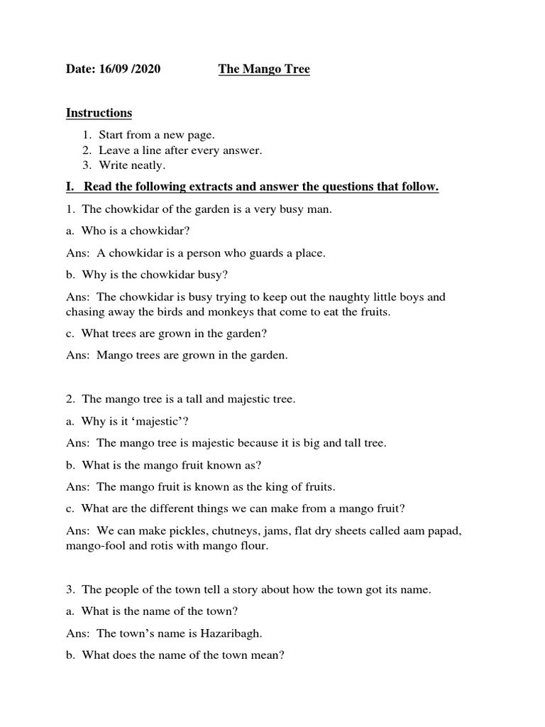 The Mango Tree (Notes) PDF | PDF