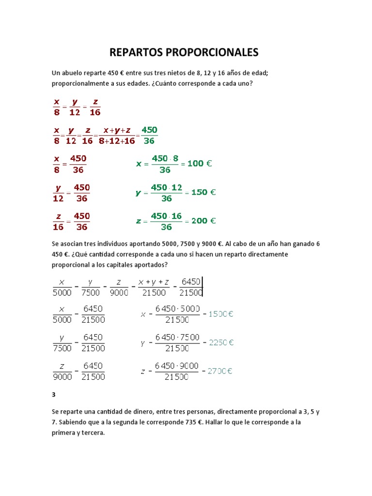 Ejercicios de Reparto Proporcional | PDF