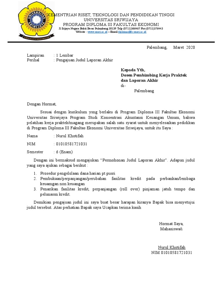 Surat Pengajuan Judul | PDF