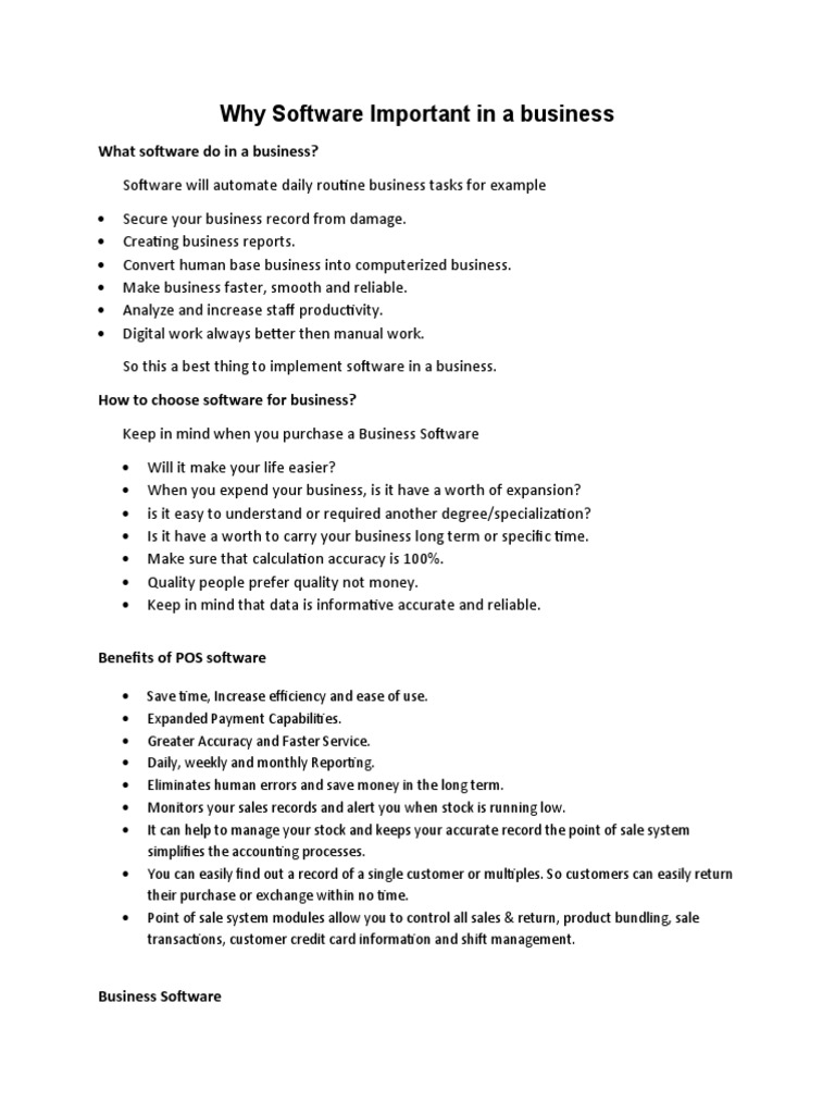 Why Software Important in A Business | PDF | Point Of Sale | Business